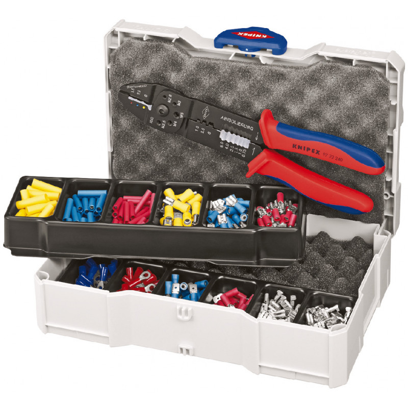 Coffret assortiment de sertissage pince à sertir 97 22 240 et cosses pré-isolées - KNIPEX | 97 90 25